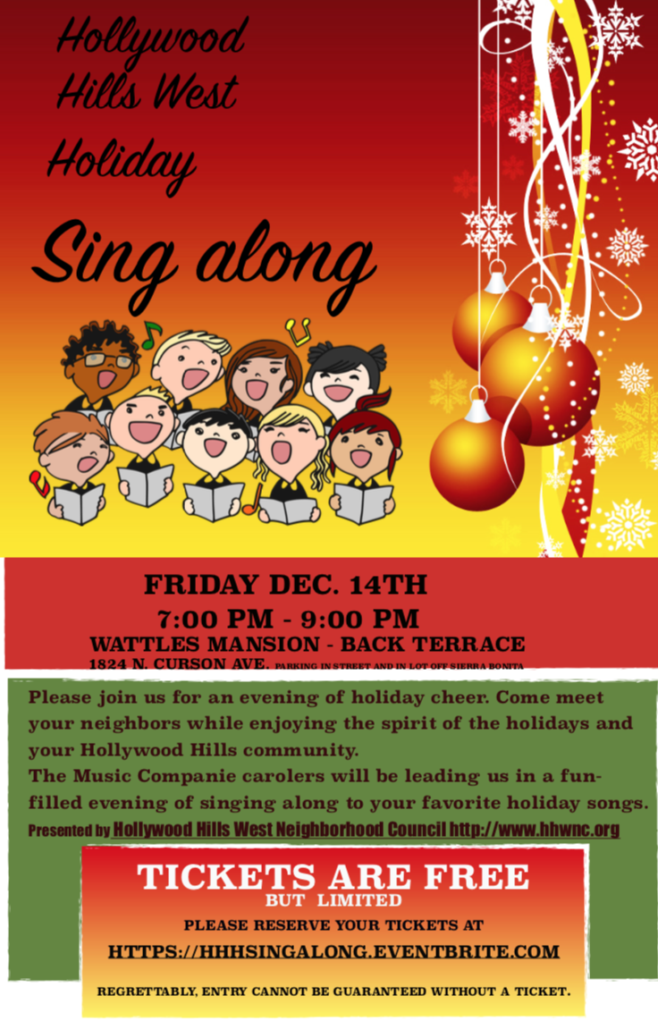 2018 HHWNC Holiday Sing Along – December 14 – Hollywood Hills West